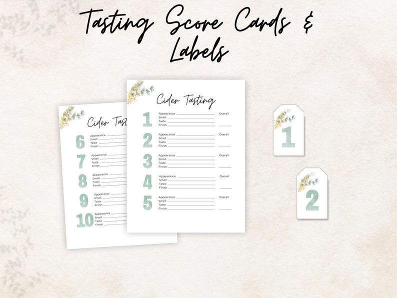 Cider Tasting Kit, Scorecard, Bottle Tags, Placemat, Sign, Green, 10 ...