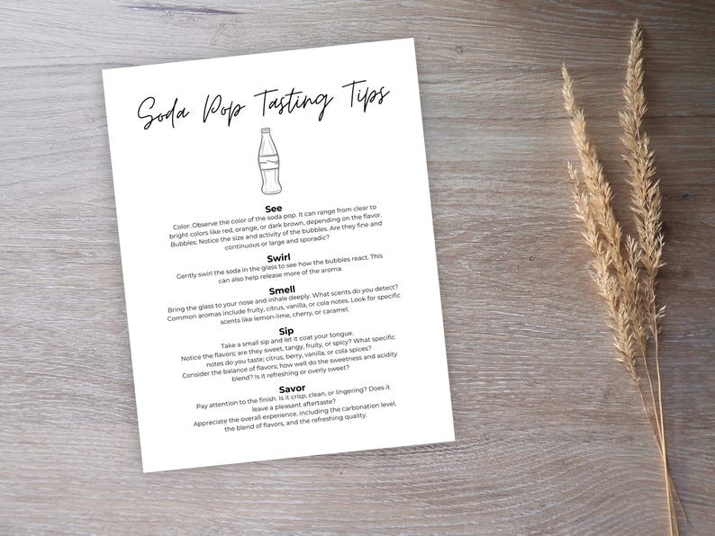Soda Pop Tasting Tips, Cheatsheet, Guide, Poster, Sign, Printable ...