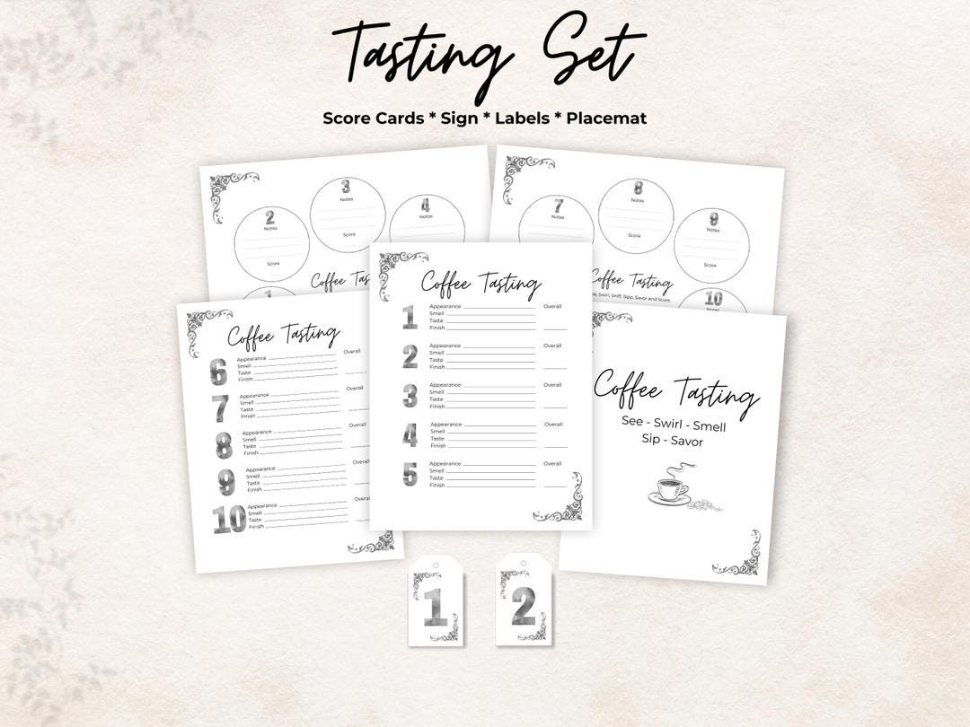 Coffee Tasting Kit, Scorecard, Label Tags, Placemat, Sign, 10 Coffees ...