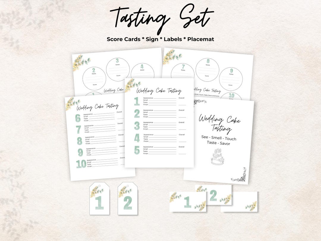 Wedding Cake Tasting Party Kit, Scorecard, Label Tags, Placemat, Sign ...