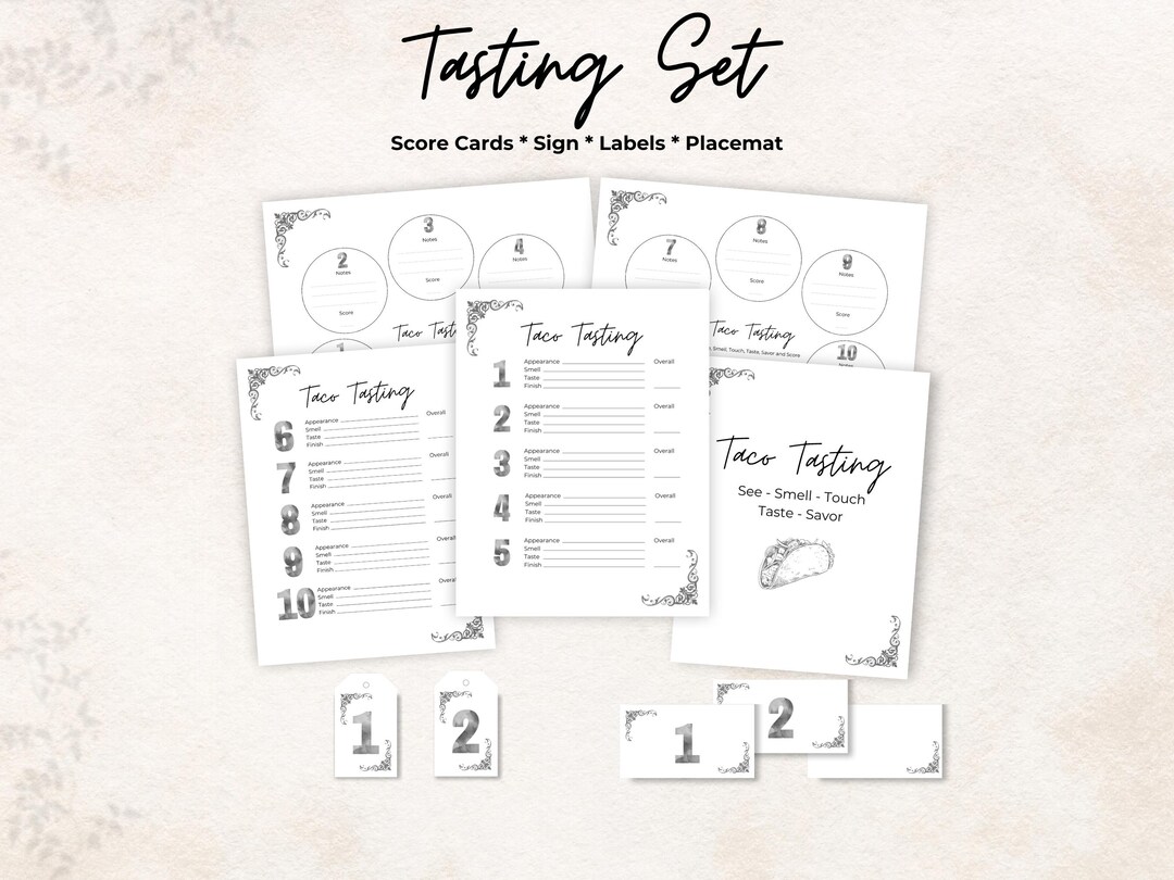 Taco Tasting Party Kit, Scorecard, Bottle Tags, Placemat, Sign, 10 ...
