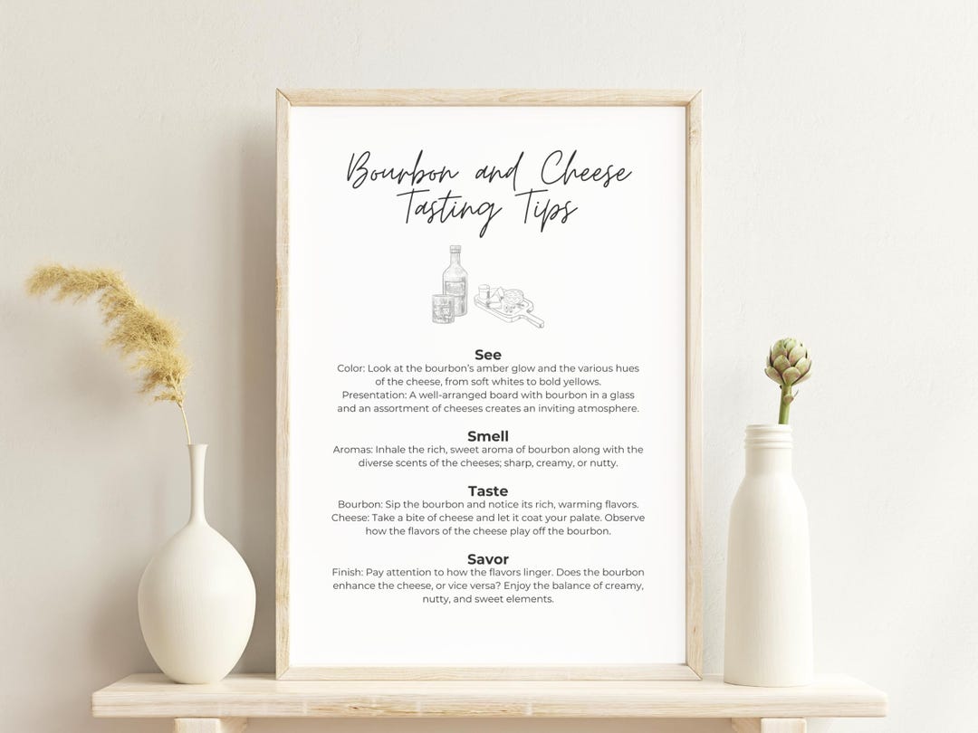 Bourbon and Cheese Tasting Tips, Cheatsheet, Guide, Poster, Sign ...