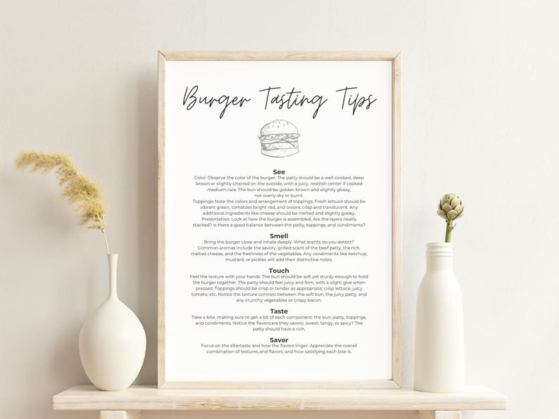 Burger Tasting Tips, Cheatsheet, Guide, Poster, Sign, Printable ...