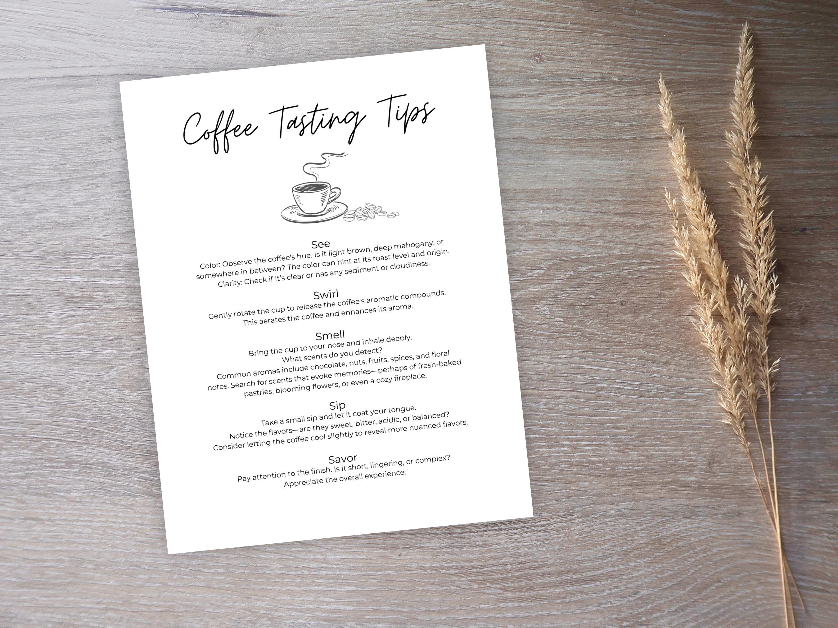 Coffee Tasting Tips, Cheatsheet, Guide, Poster, Sign, Printable ...
