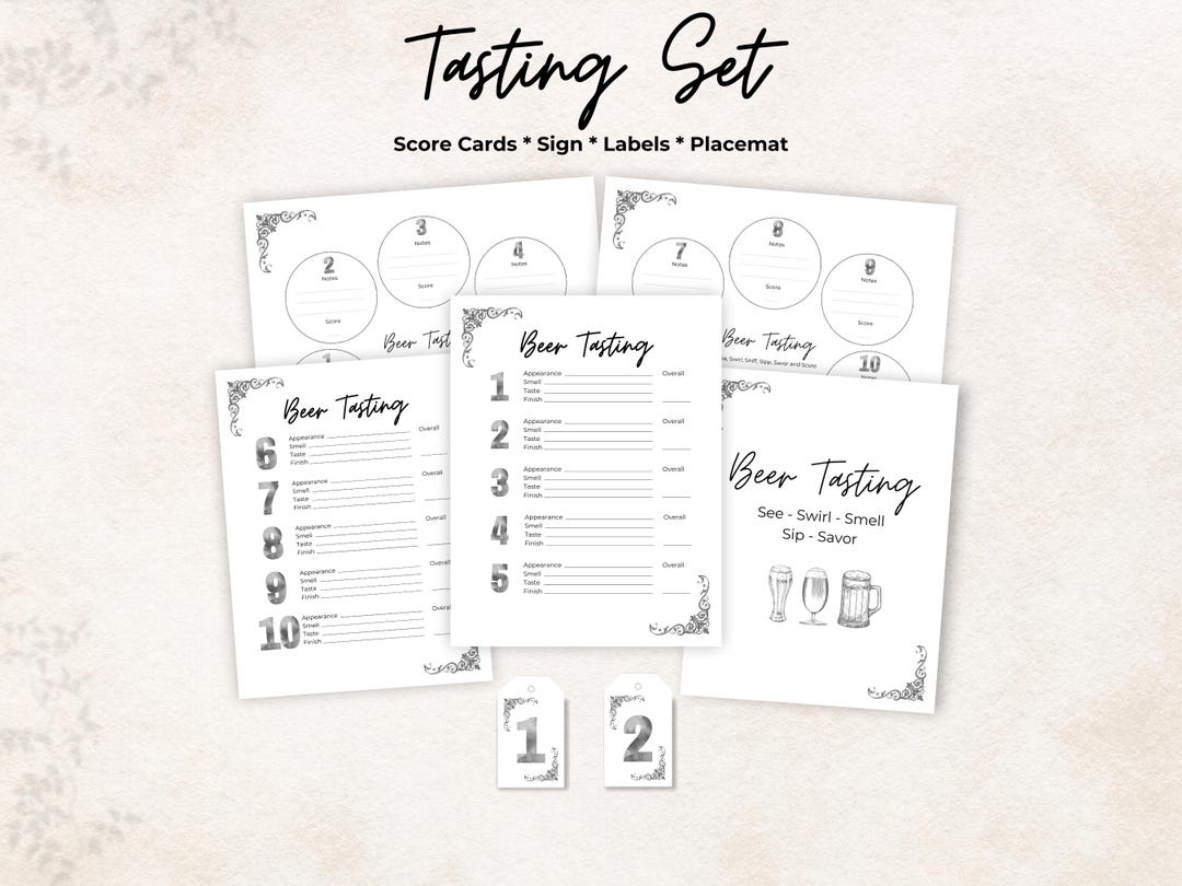 Beer Tasting Party Kit, Scorecard, Bottle Tags, Placemat, Sign, 10 ...