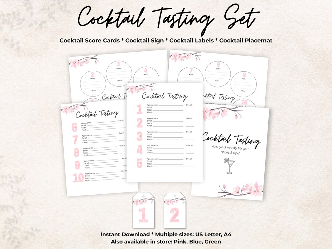 Cocktail Tasting Party Kit, Scorecard, Bottle Tags, Placemat, Sign ...
