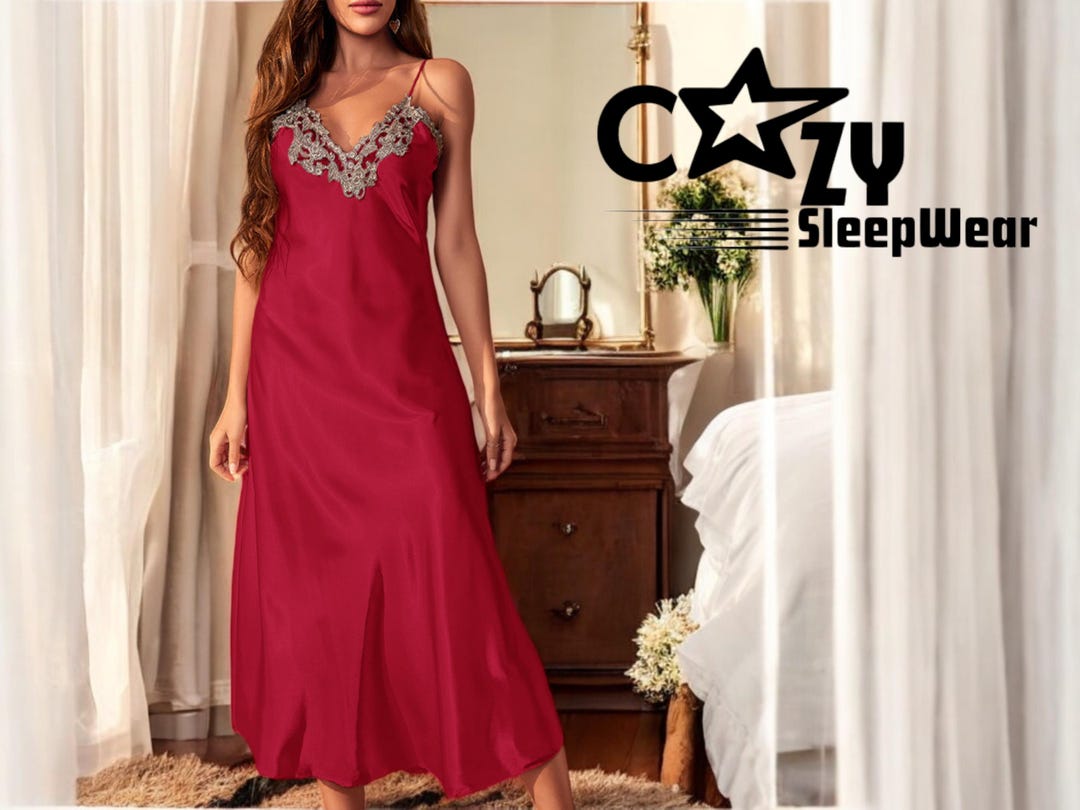 Women's Lace Nightgown Long Nightdress Outfit Kimono Bathrobe Nightwear ...