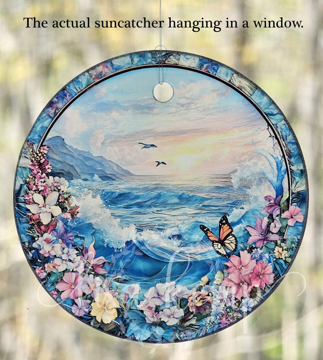 Glass Ocean Wave Decoration, Ocean Decoration, Faux Stained Glass Ocean ...