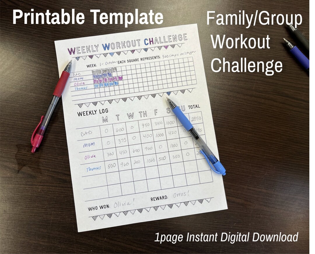 Printable Weekly Family Workout Challenge Undated Group - Etsy