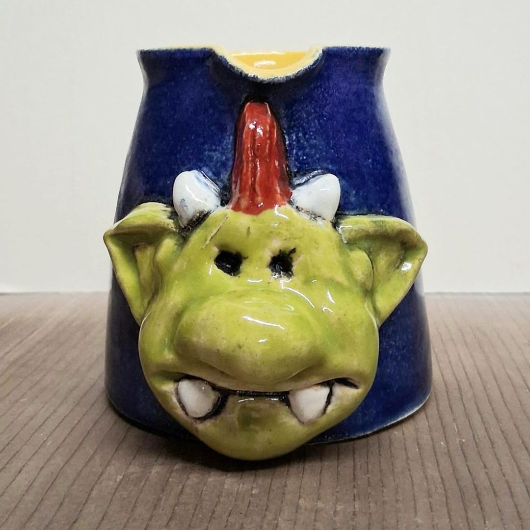 Ceramic Jug With Fungus the Bogeyman Face on One Side, Purple, Green ...