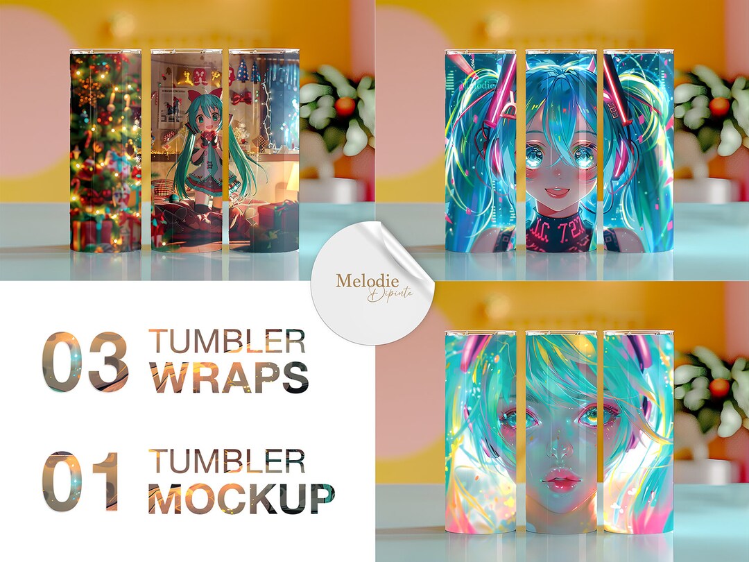 Cute Hatsune Miku Avatar Tumbler Wrap & Premium Tumbler Mockup, 20oz ...
