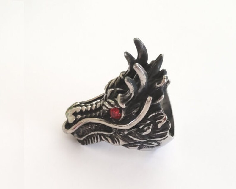 Stainless Steel Dragon Head Men's Ring With Red Eyes size 10 - Etsy