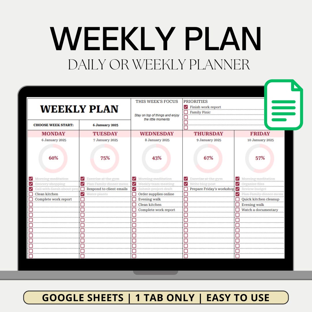 Digital Planner Spreadsheet Google Sheets Weekly Planner Daily Schedule ...