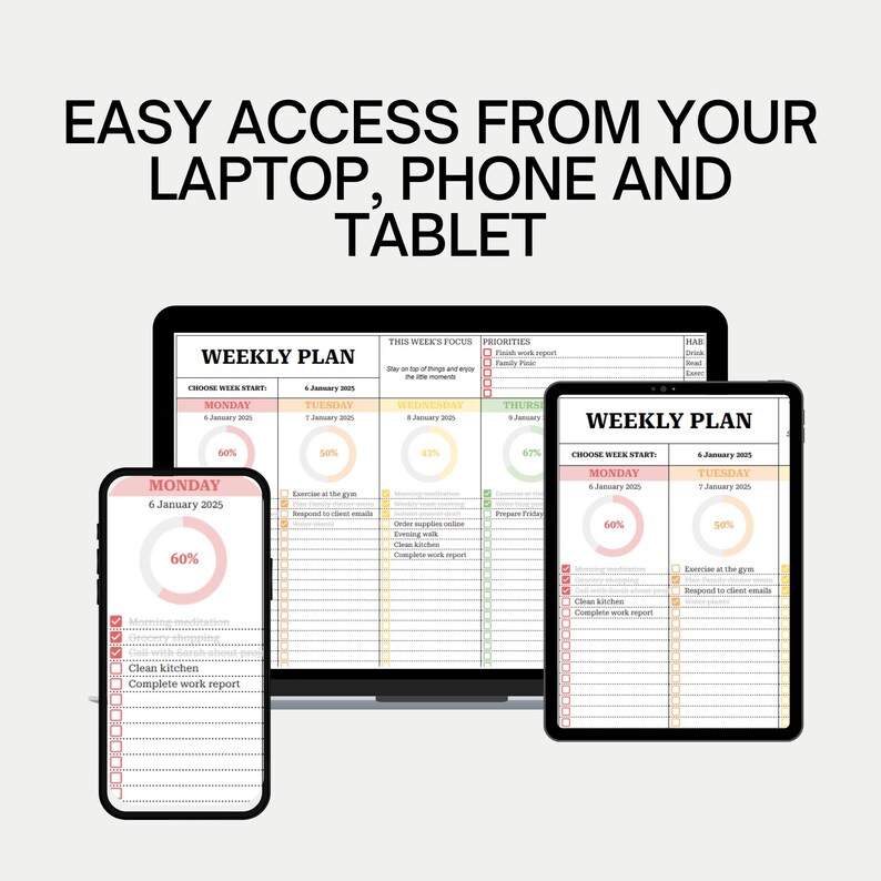 Digital Planner Spreadsheet Google Sheets, Weekly Planner, Daily ...