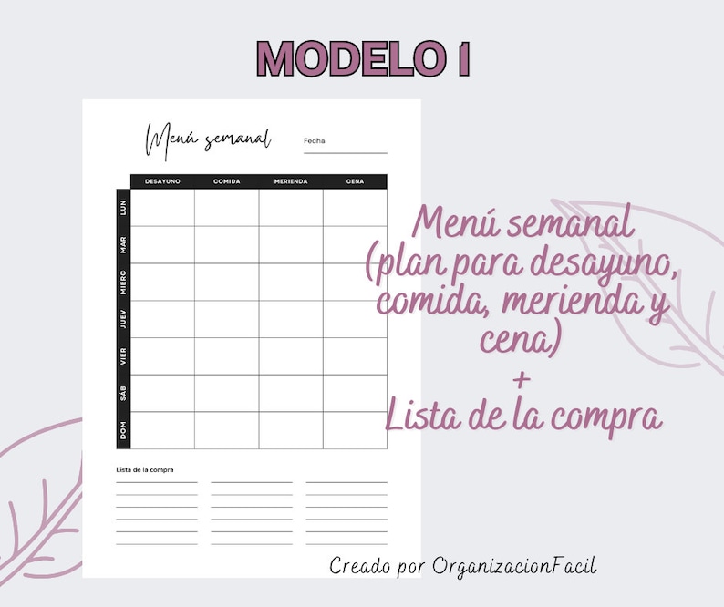 Plantilla descargable para planificar MENÚ SEMANAL, con lista de la ...