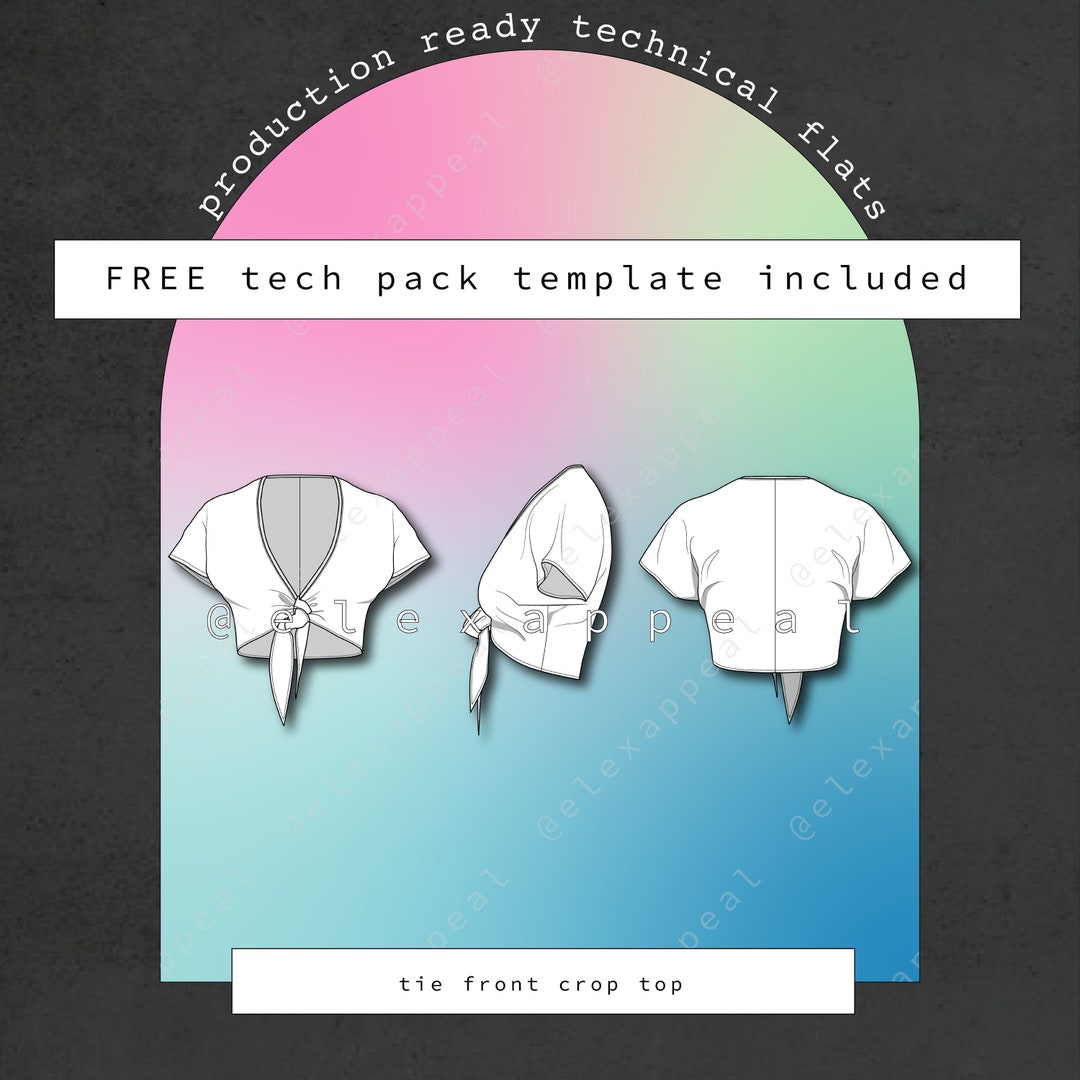 Tie Front Crop Top Fashion Technical Flat Vector Mockup | Deep V Neck ...