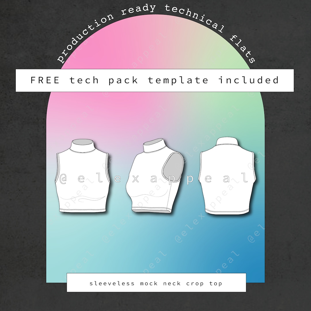 Crop Tank Top Vector Mockup | Fashion Technical Sketch + FREE Tech Pack ...