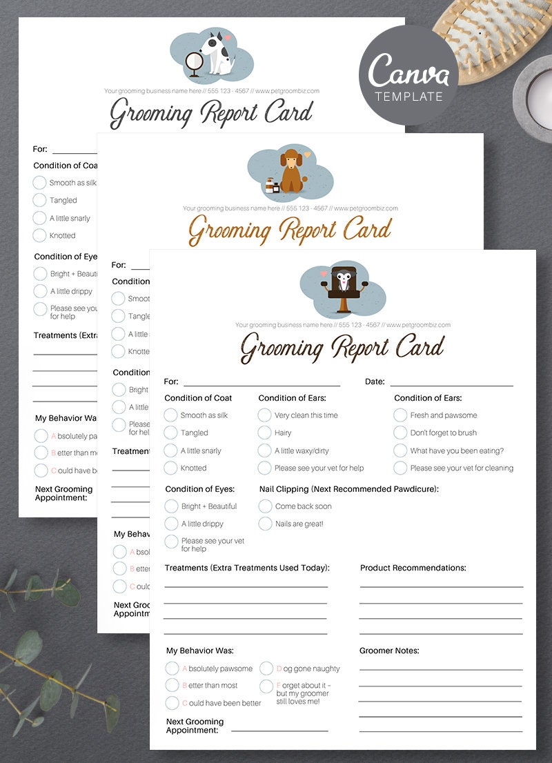 Ready to Edit Pet Grooming Report Card CANVA Template - Pet Groomers ...