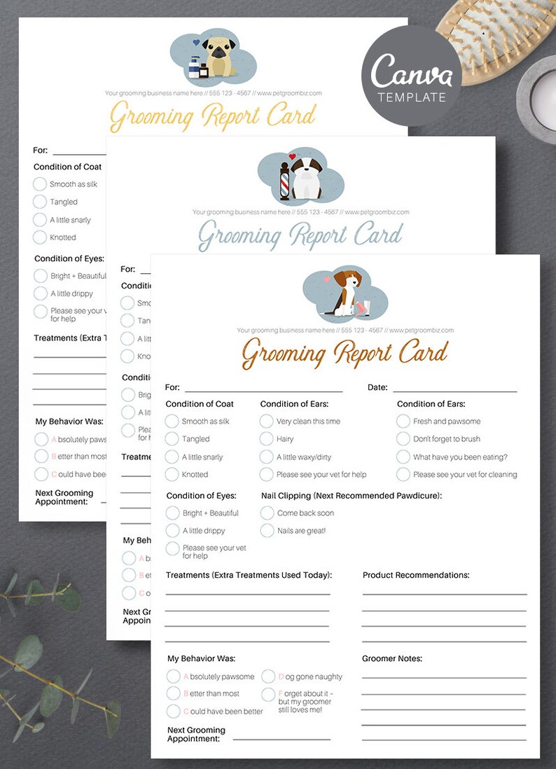 Ready to Edit Pet Grooming Report Card CANVA Template - Pet Groomers ...