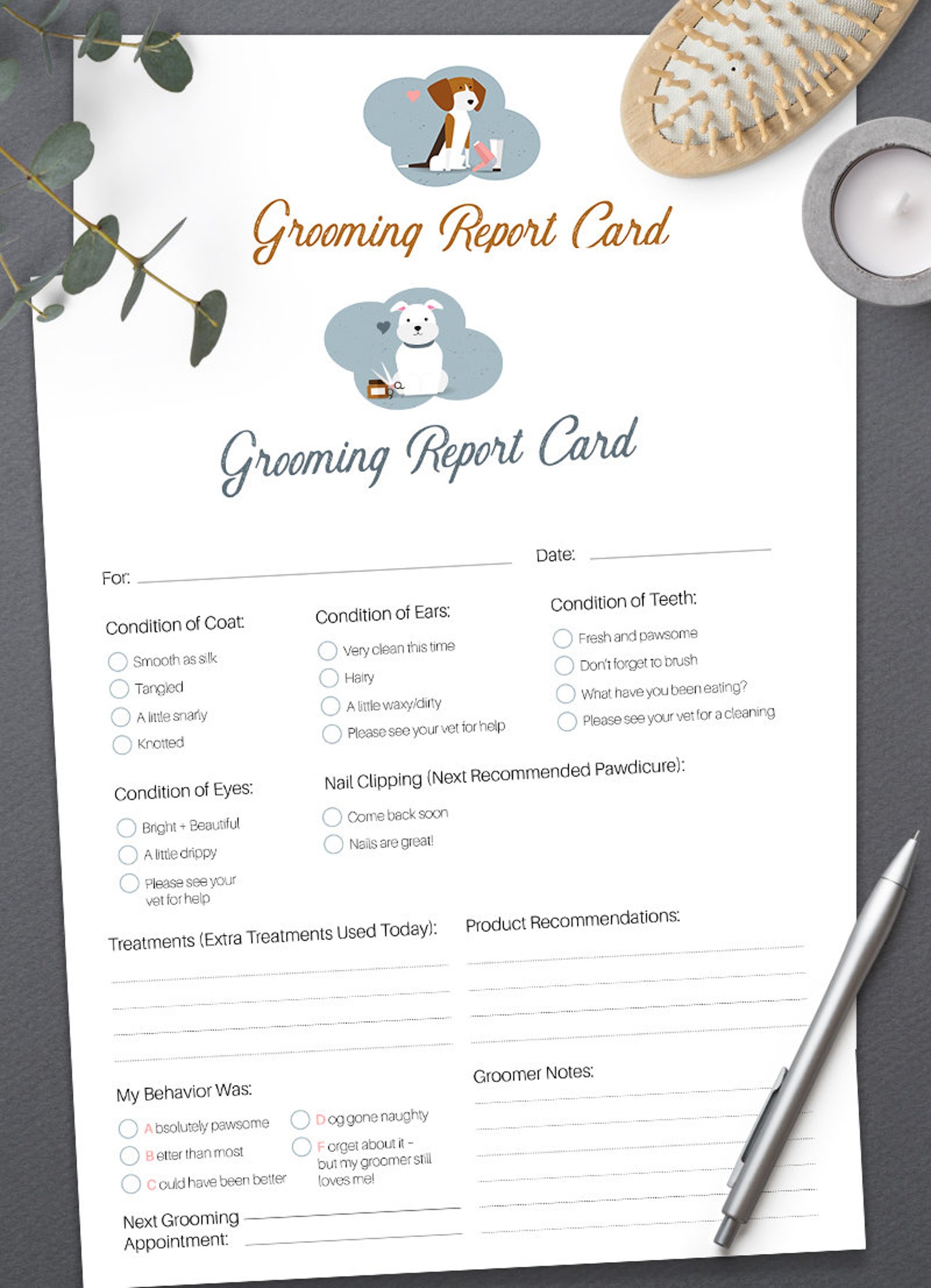 Stylish Pet Grooming Report Card Pack Pet Groomers Pet - Etsy