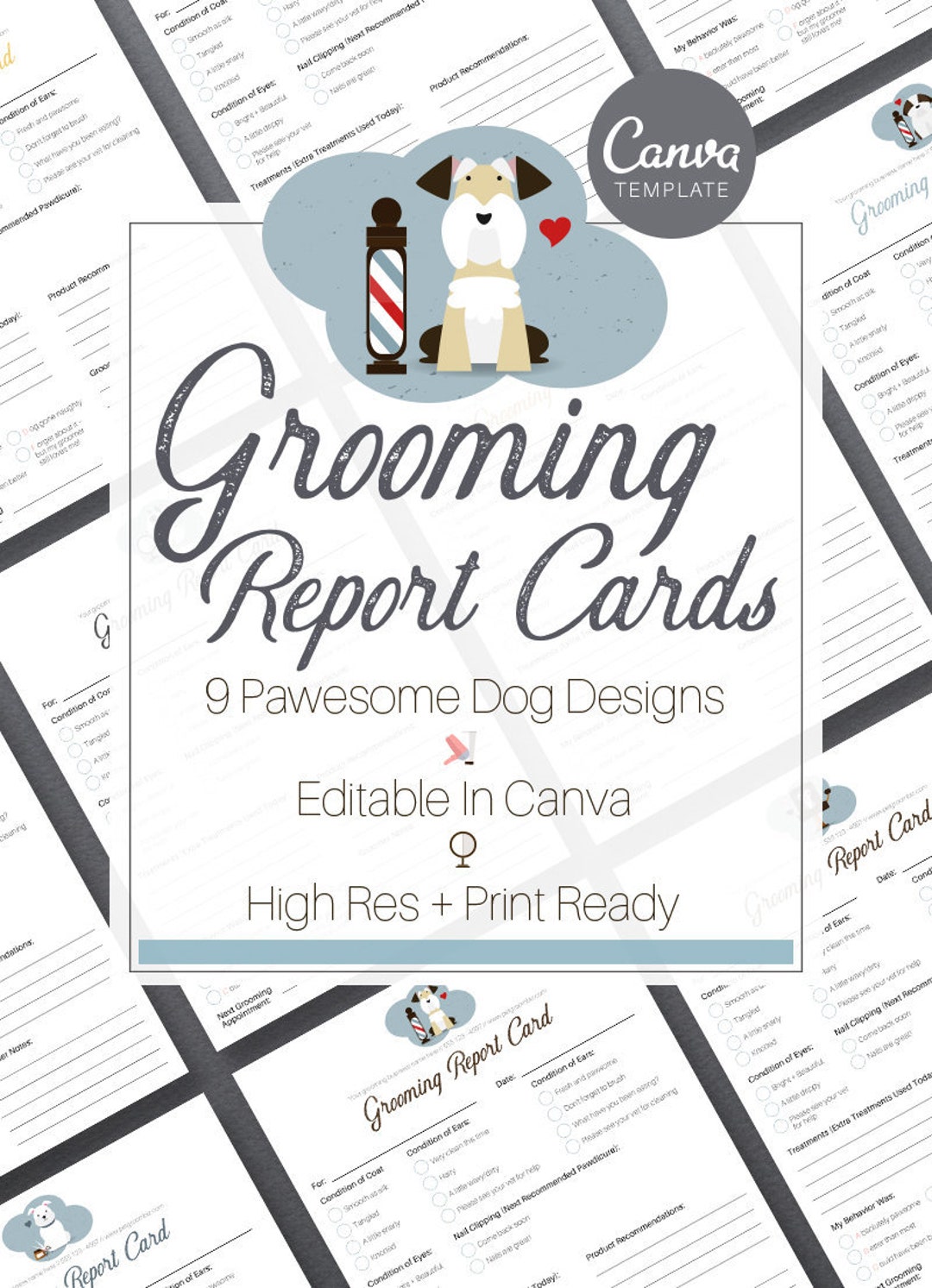 Ready to Edit Pet Grooming Report Card CANVA Template - Pet Groomers ...