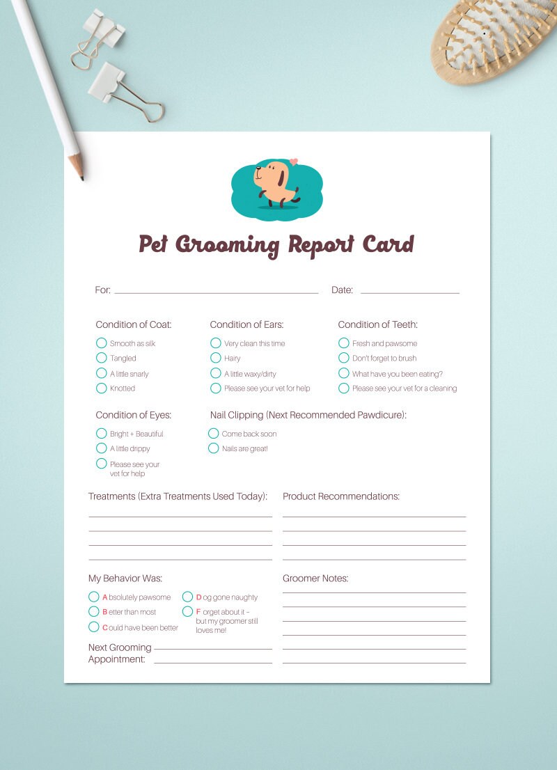 Whimsical Pet Grooming Report Card Pack - Pet Groomers - Pet Business ...