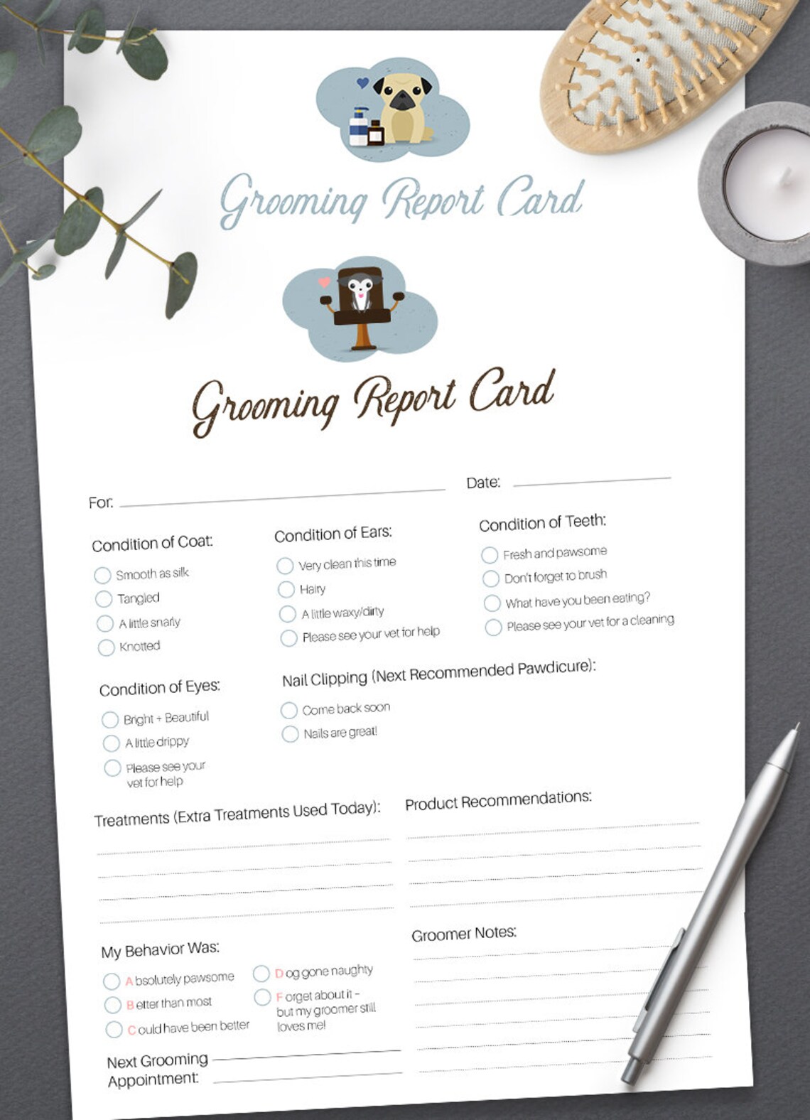Stylish Pet Grooming Report Card Pack Pet Groomers Pet - Etsy