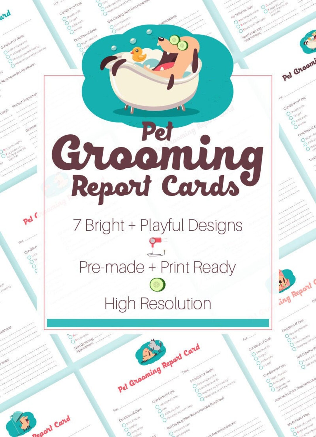 Whimsical Pet Grooming Report Card Pack Pet Groomers Pet Business ...