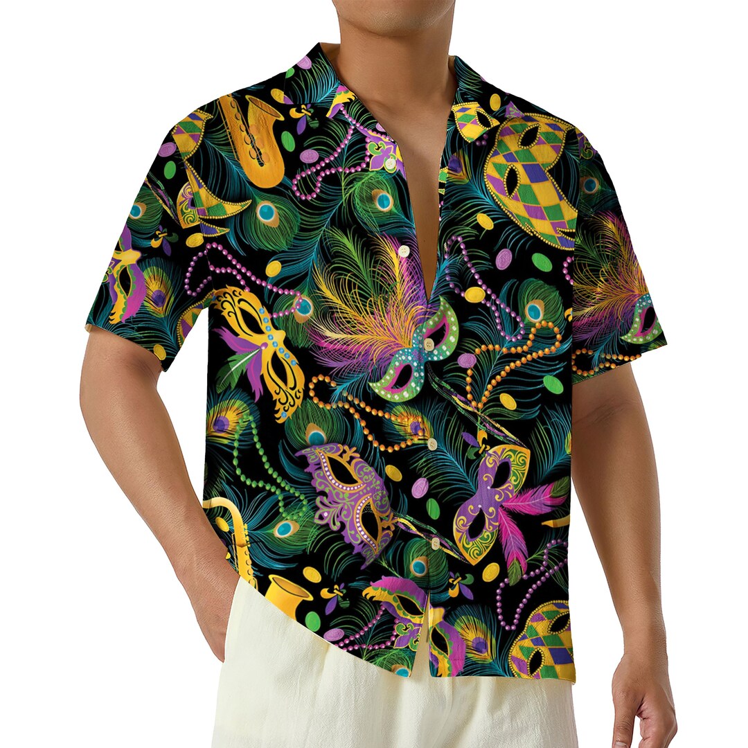 Funny Mardi Gras Hawaiian Shirt, Mardi Gras Mask Button up Shirt, Mardi ...