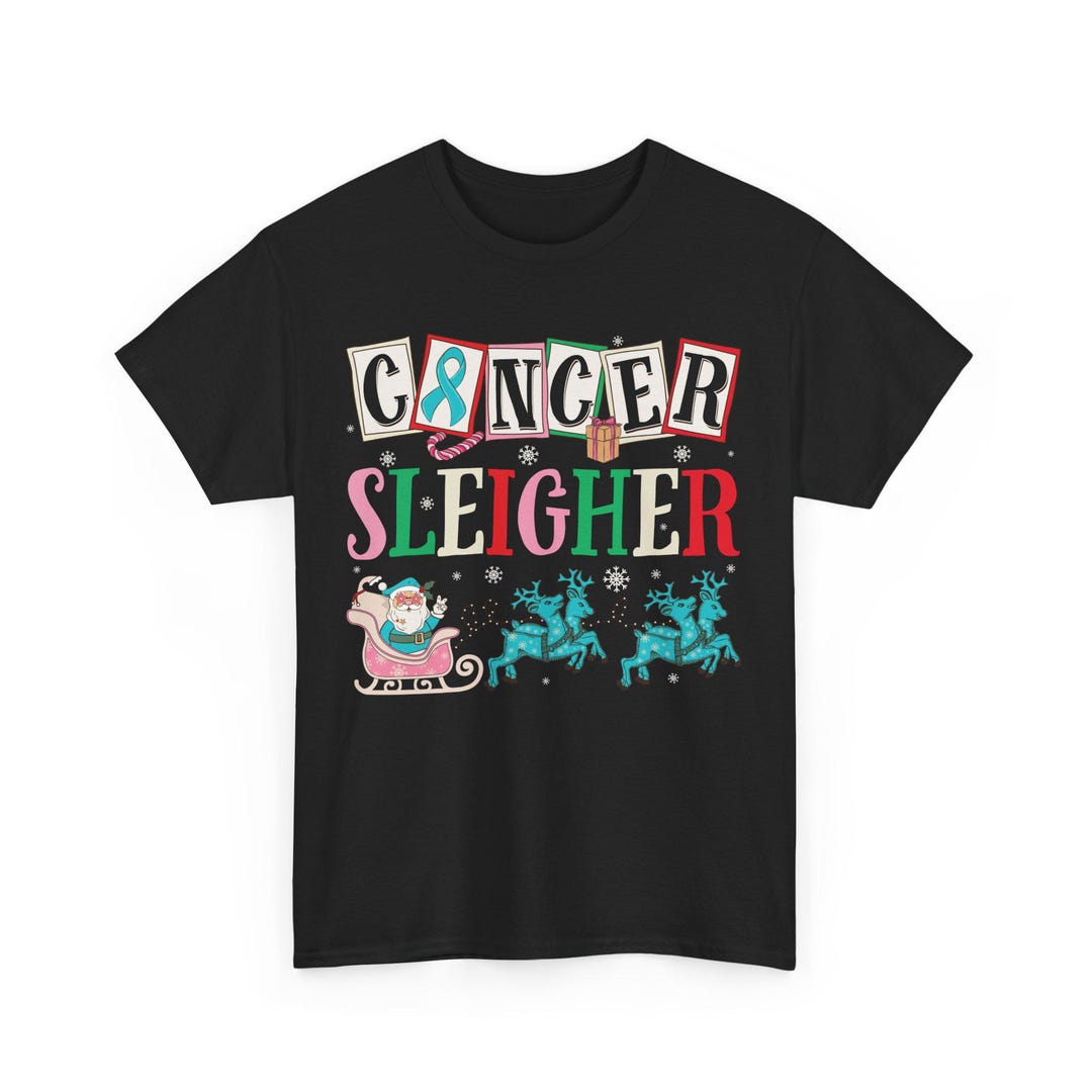 Christmas Ovarian Cancer Awareness Shirt Santa Cancer Sleigher Ovarian ...