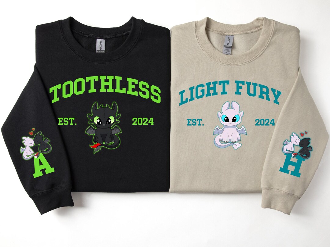 Custom Toothless and Light Fury Sleeve Sweatshirt, Anniversary Couple ...