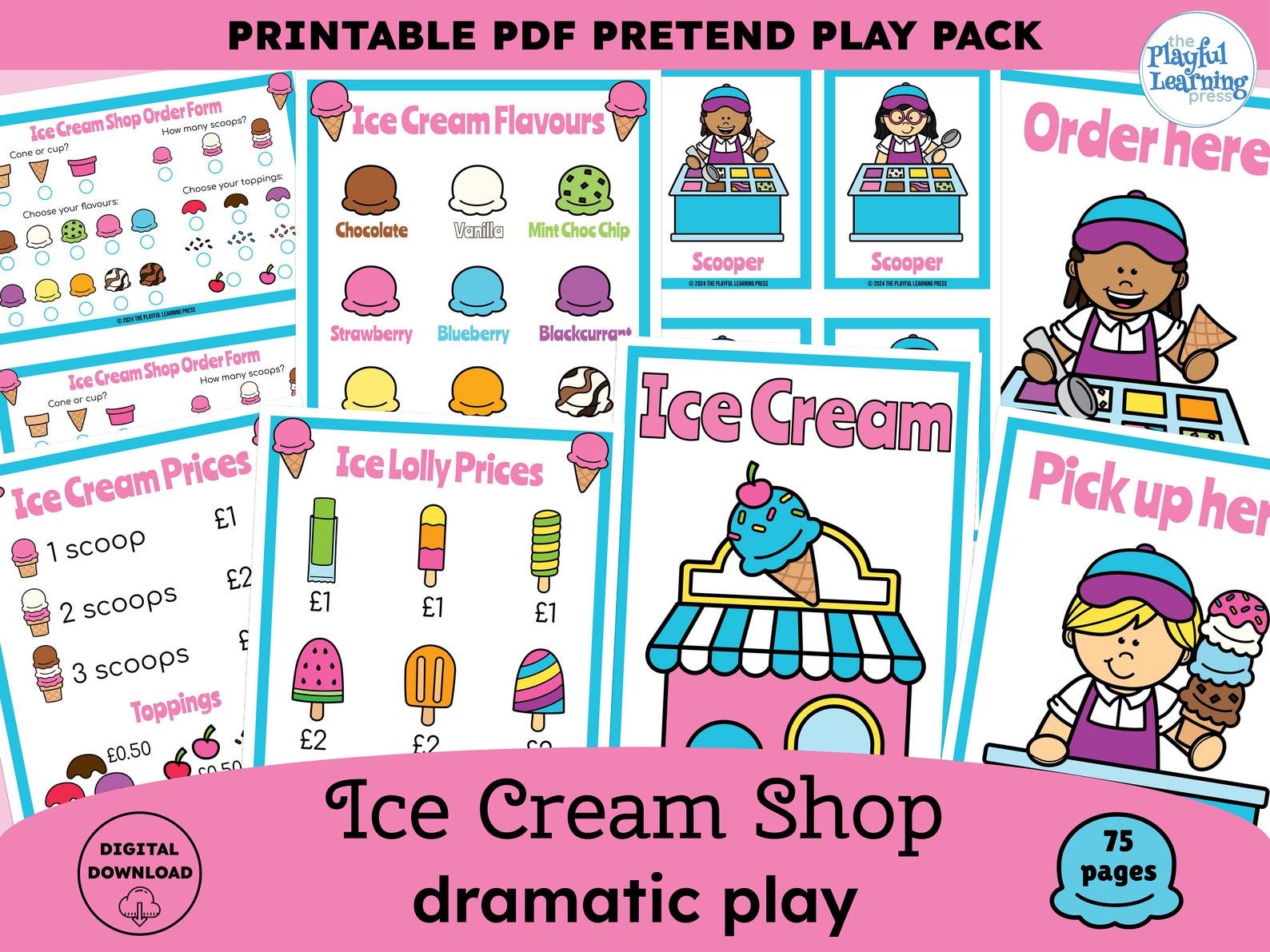 Ice Cream Shop Dramatic Play Printables for Pretend Play Ice Cream ...