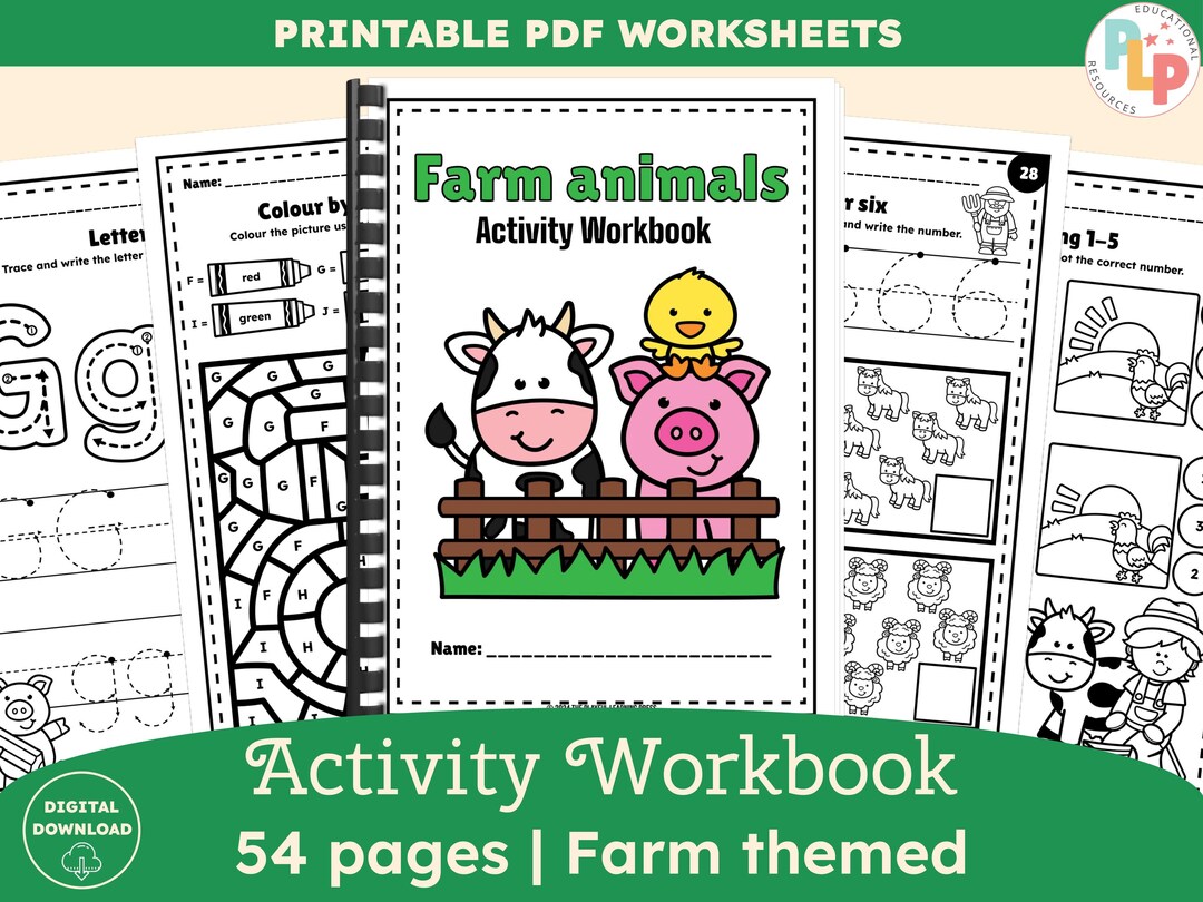 Farm Animals Activity Workbook: Preschool - Kindergarten No Prep Math ...
