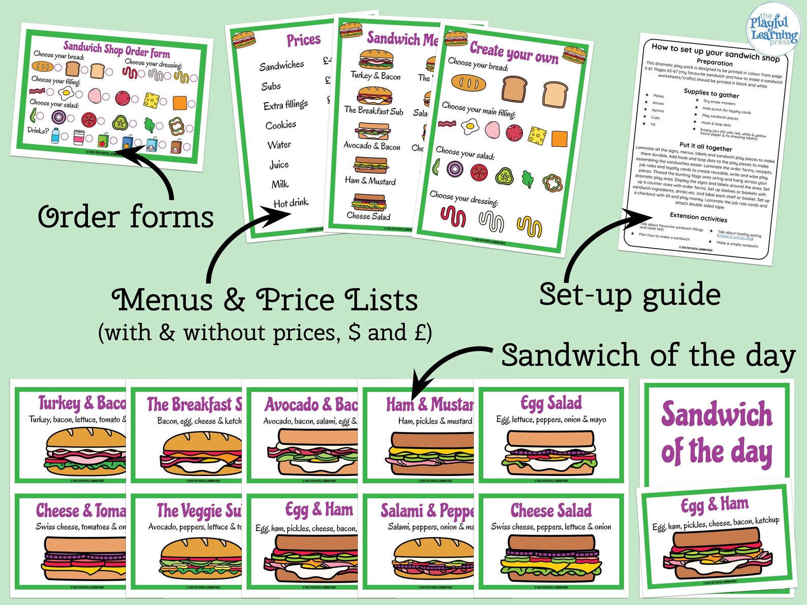Sandwich Shop Dramatic Play Printables for Pretend Play Cafe, Sandwich ...