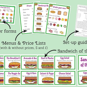 Sandwich Shop Dramatic Play Printables for Pretend Play Cafe, Sandwich ...