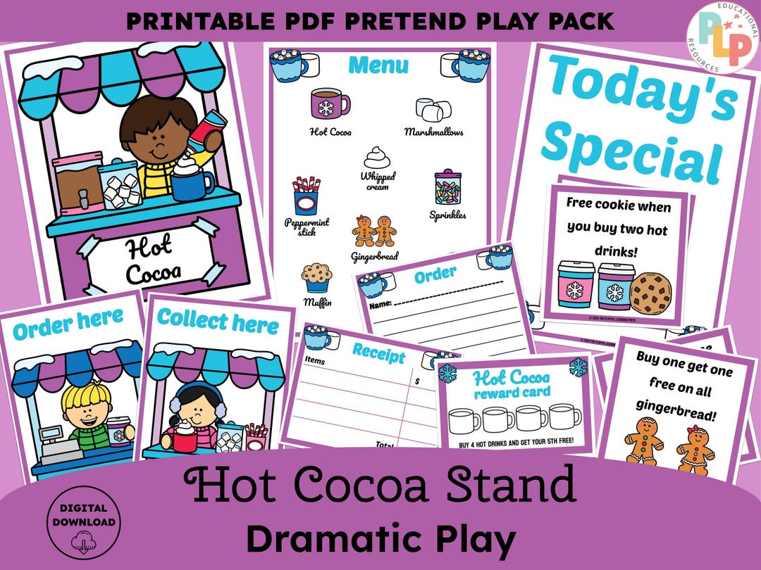 Hot Cocoa Dramatic Play: Printables for Hot Chocolate Stand Role Play ...