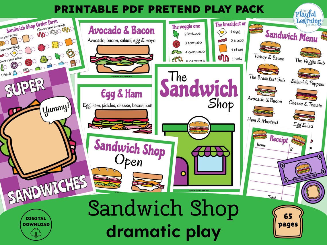 Sandwich Shop Dramatic Play Printables for Pretend Play Cafe, Sandwich ...