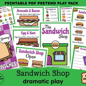 Sandwich Shop Dramatic Play Printables for Pretend Play Cafe, Sandwich ...