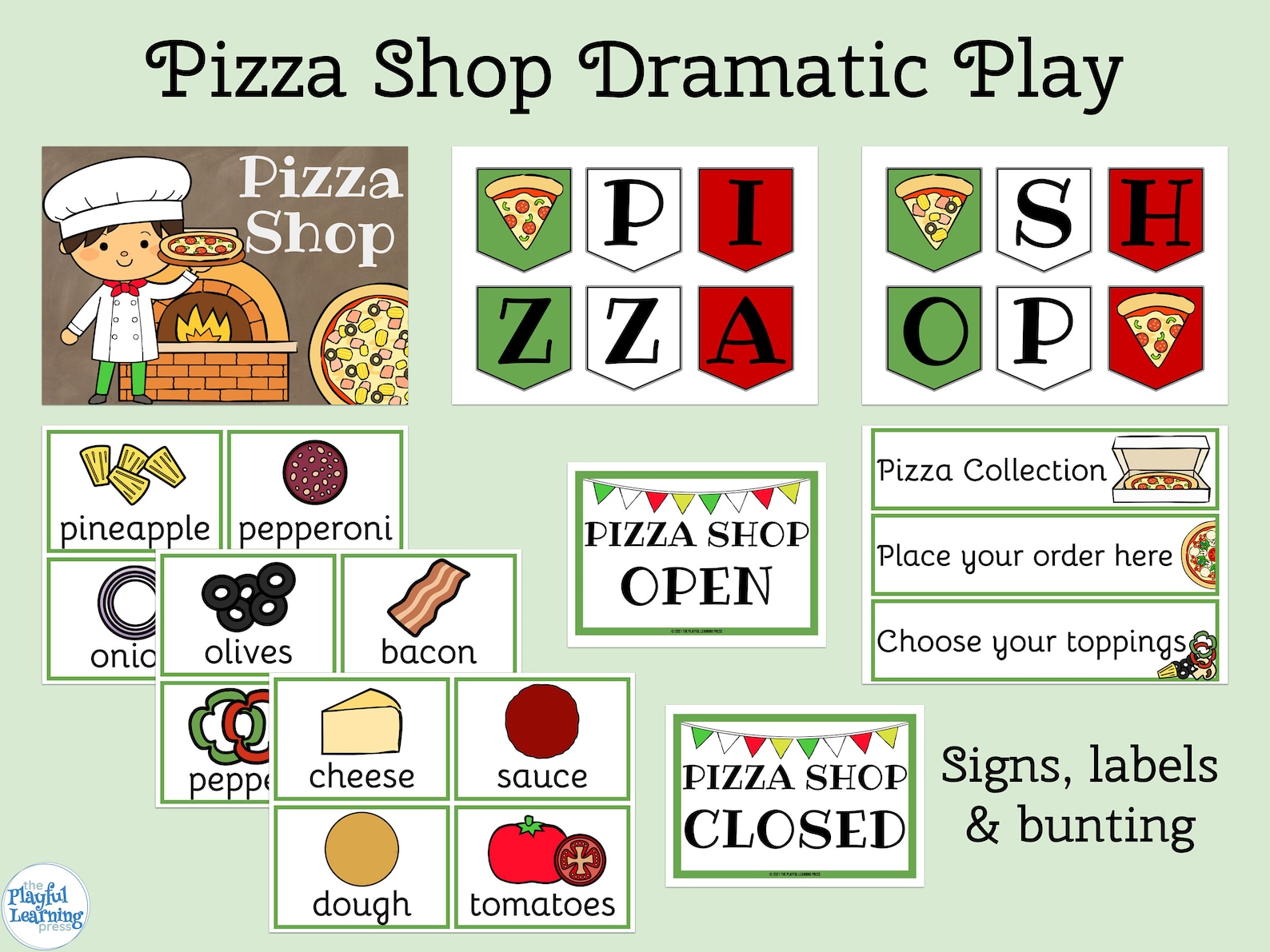 Pizza Shop Dramatic Play Printables for Pretend Play Pizza Restaurant ...