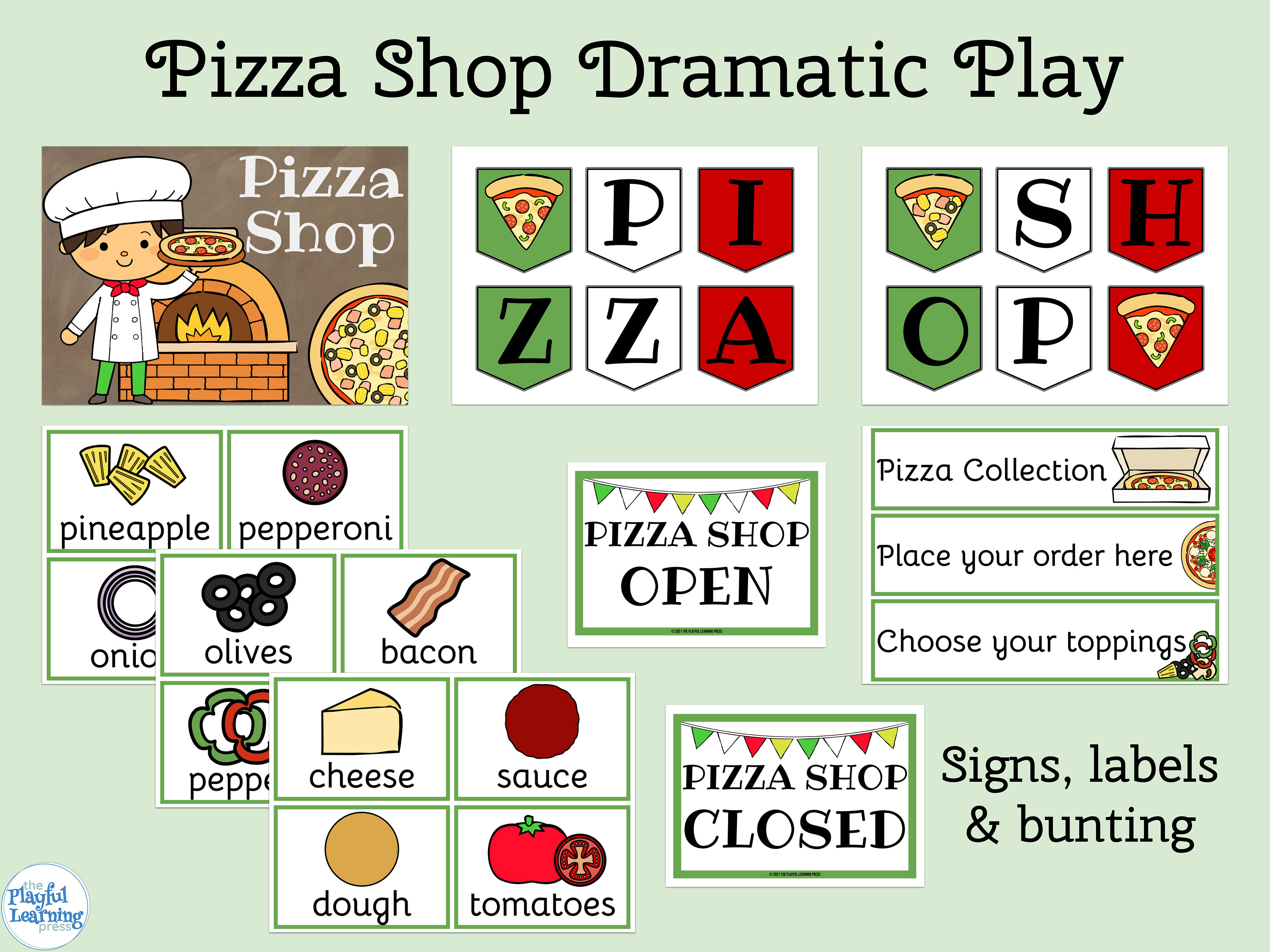 Pizza Shop Dramatic Play Printables for Pretend Play Pizza Restaurant ...
