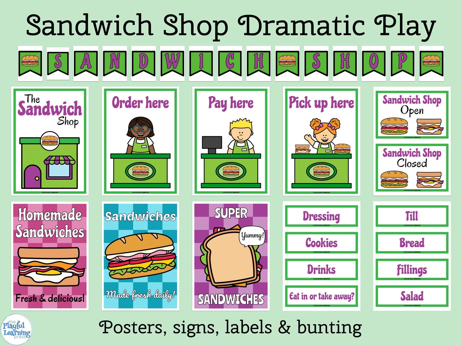 Sandwich Shop Dramatic Play Printables for Pretend Play Cafe, Sandwich ...