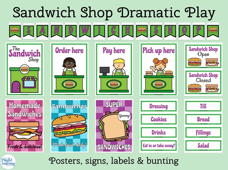 Sandwich Shop Dramatic Play Printables for Pretend Play Cafe, Sandwich ...