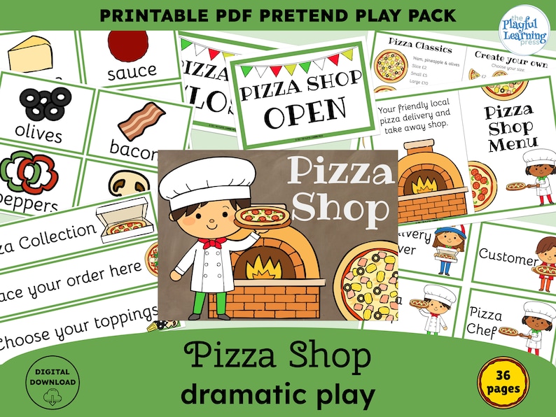 Pizza Shop Dramatic Play Printables for Pretend Play Pizza Restaurant ...