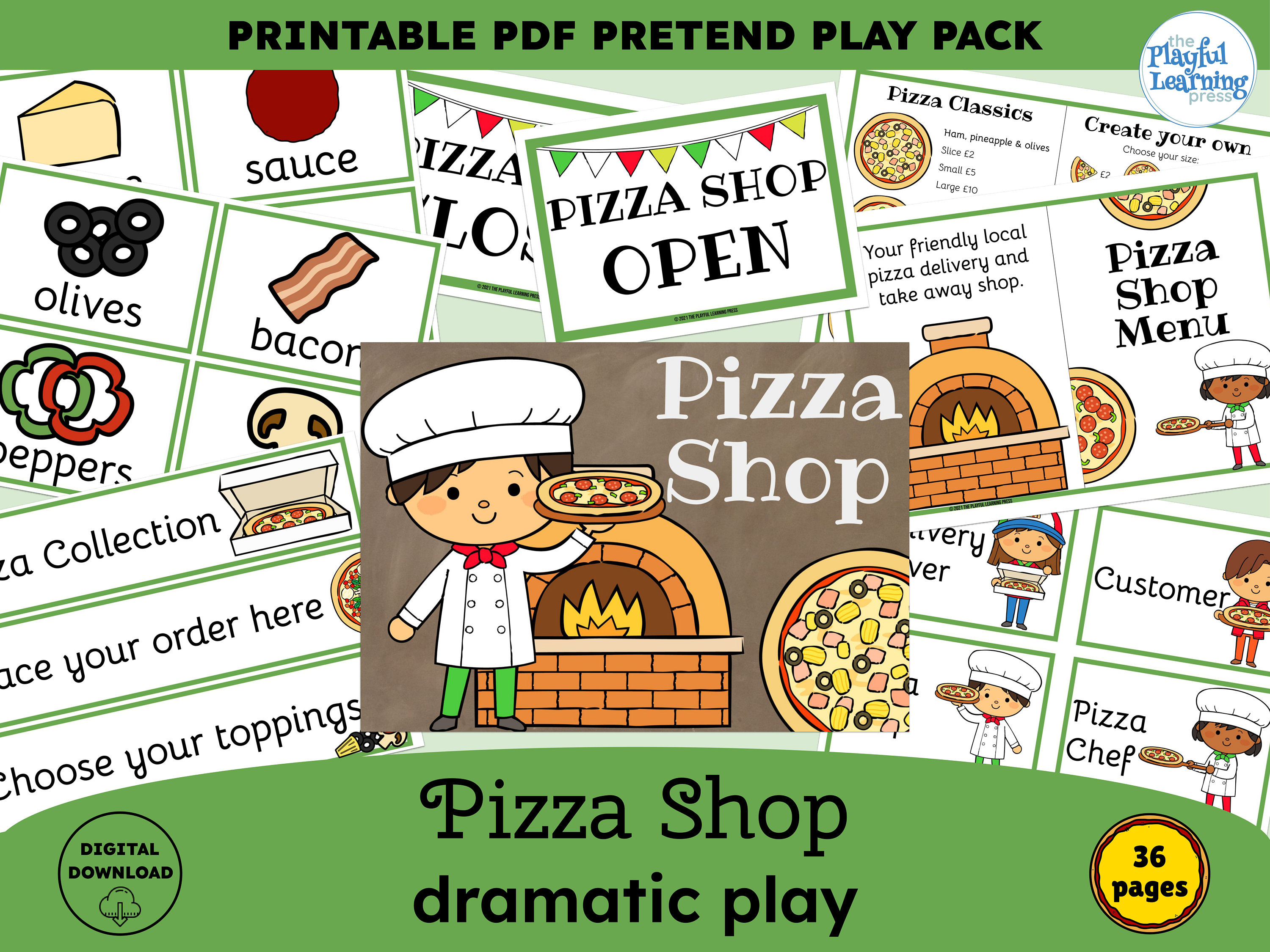 Pizza Shop Dramatic Play Printables for Pretend Play Pizza Restaurant ...