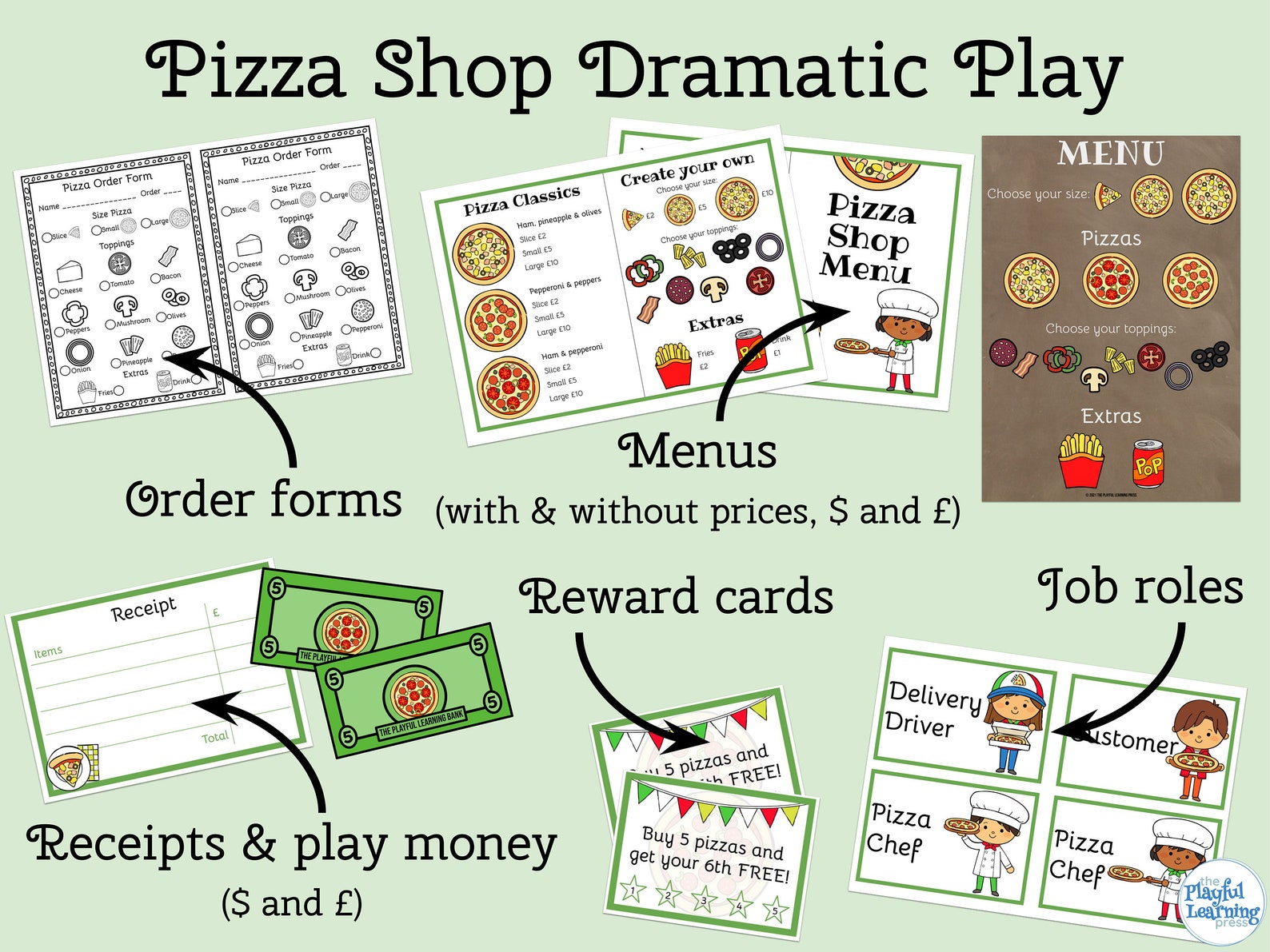 Pizza Shop Dramatic Play Printables for Pretend Play Pizza Restaurant ...