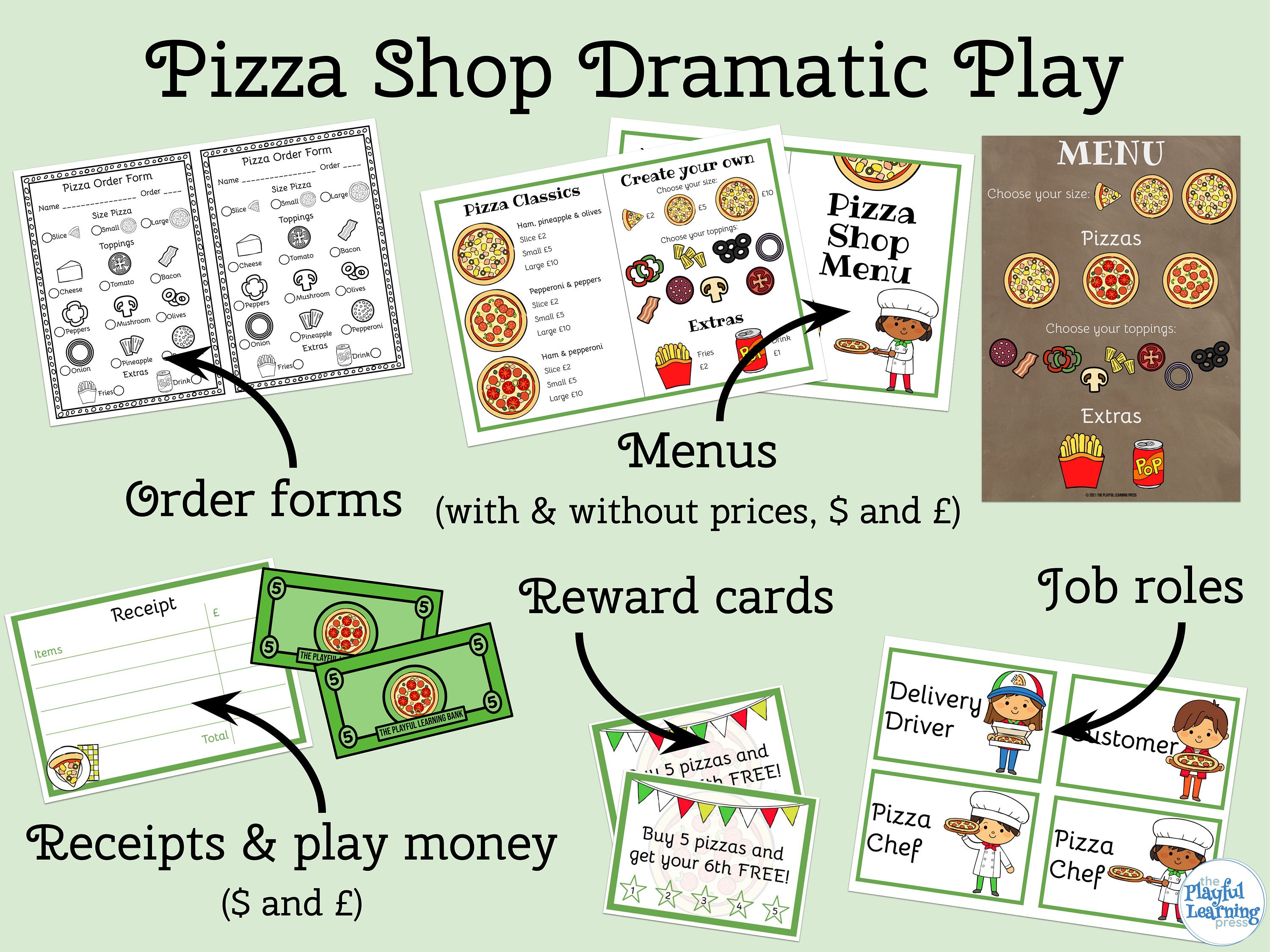 Pizza Shop Dramatic Play Printables for Pretend Play Pizza Restaurant ...