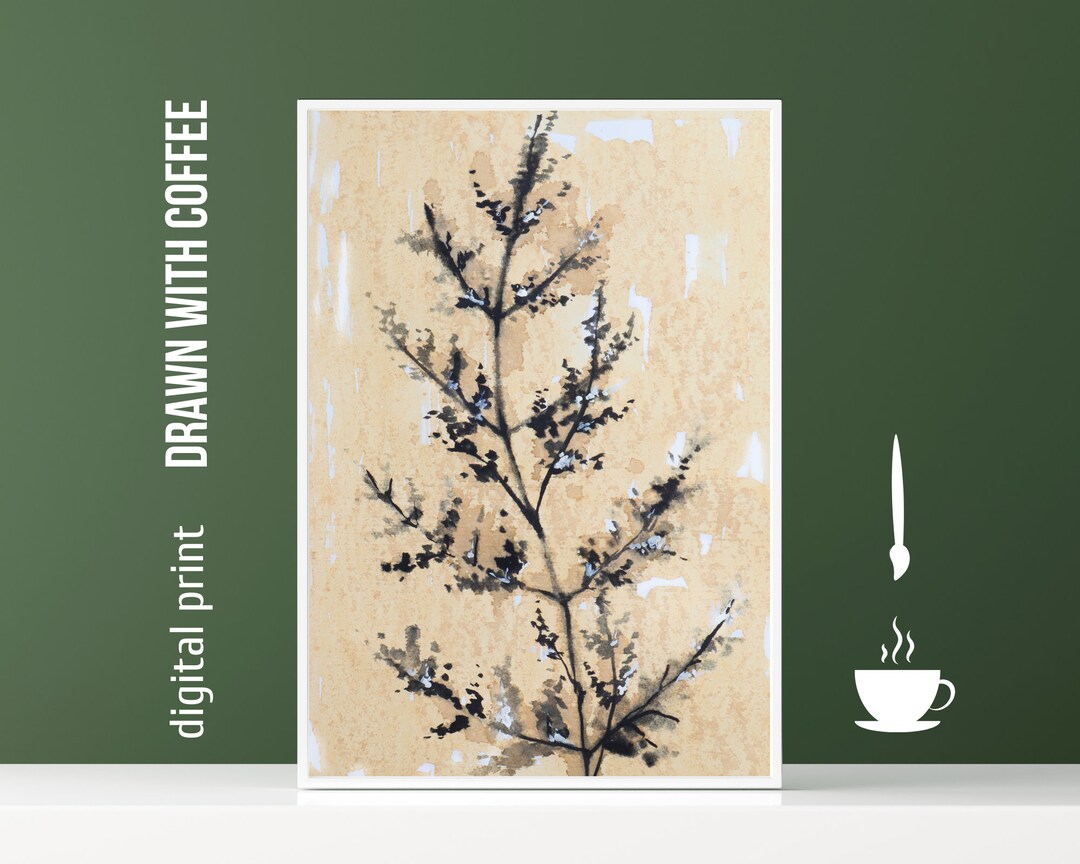 Branches of Sagebrush Dried Flowers Drawing, Illustration Farmhouse ...