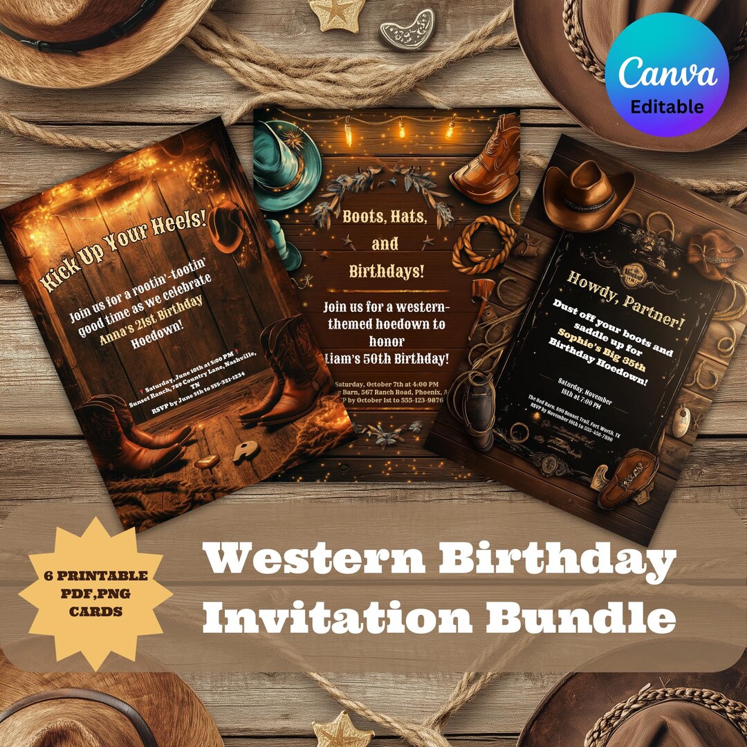 Western Hoedown Birthday Invitation Bundle, Saddle up Party Invites ...