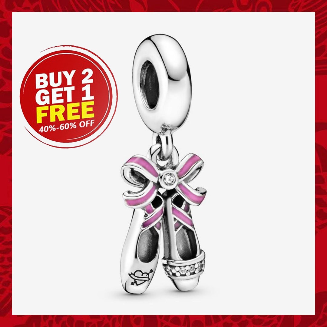 Pink Ribbon Ballet Shoes Dangle Charm, Charms for Bracelet, Girl Dangle ...