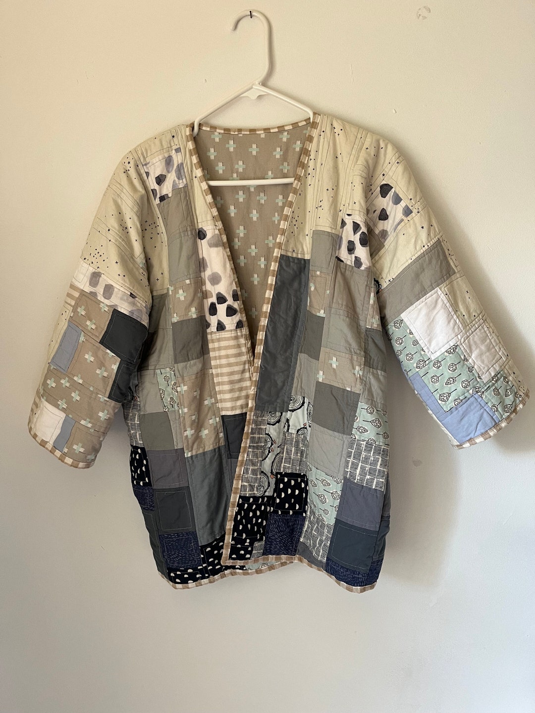 Sample Neutral Blue and Gray Patchwork Quilt Coat S - Etsy